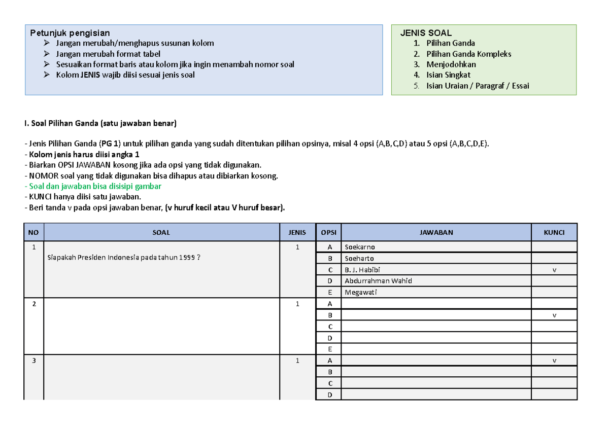 Template Soal Matematika COA: Pilihan Ganda dan Menjodohkan - Studocu