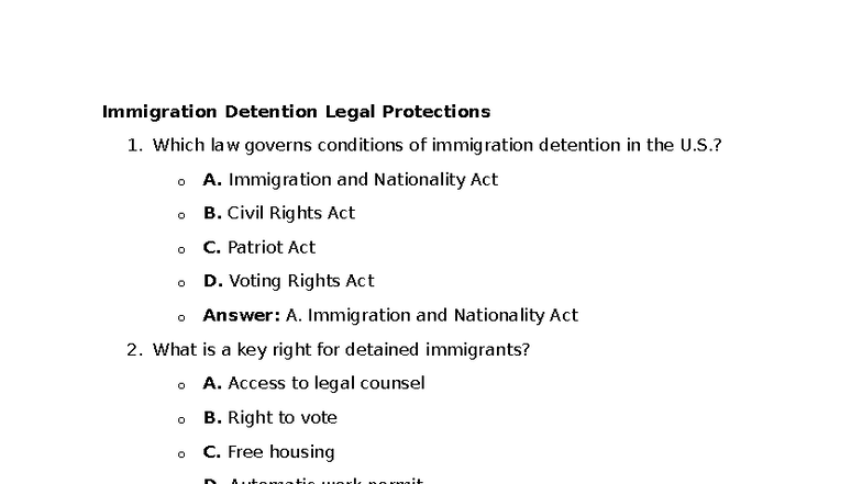 Immigration Detention Legal Protections: Key Rights and Laws - Studocu