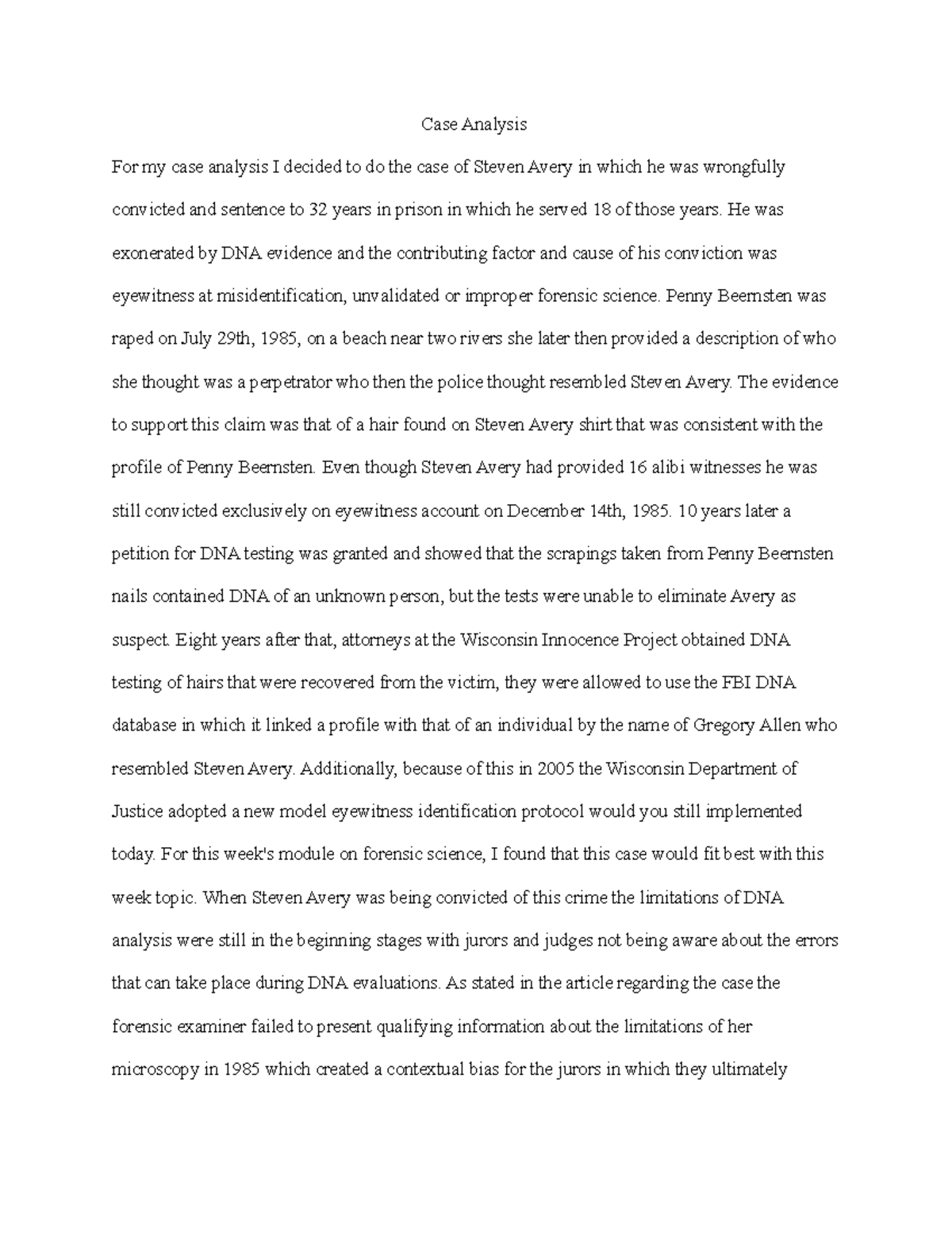 Case Analysis of Steven Avery: Eyewitness Misidentification & DNA ...
