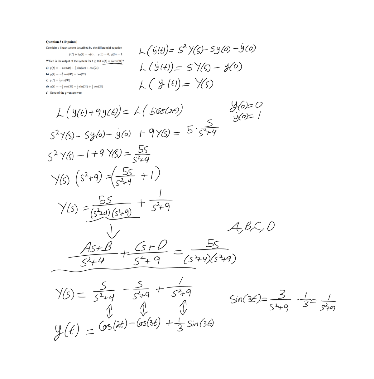 ODE Linear System Example - Laplace Transform Solution - Studeersnel
