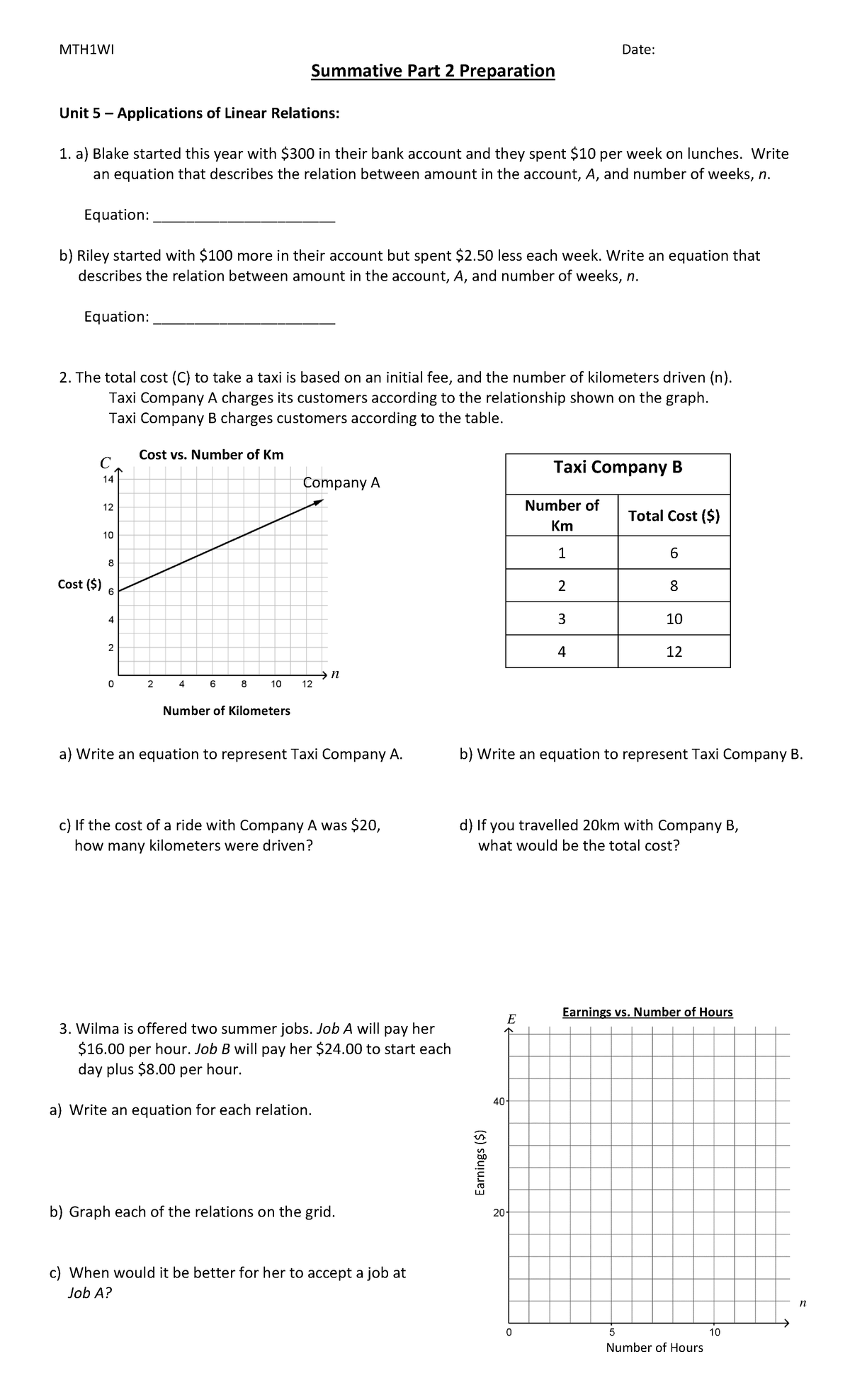 MTH1WI - Summative Part 2 Review Prep Jan 2025 - MTH1WI Date: Summative ...