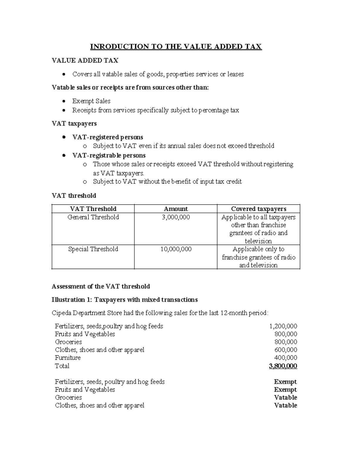 Chapter 6: Comprehensive Review of Value Added Tax (VAT) Concepts - Studocu