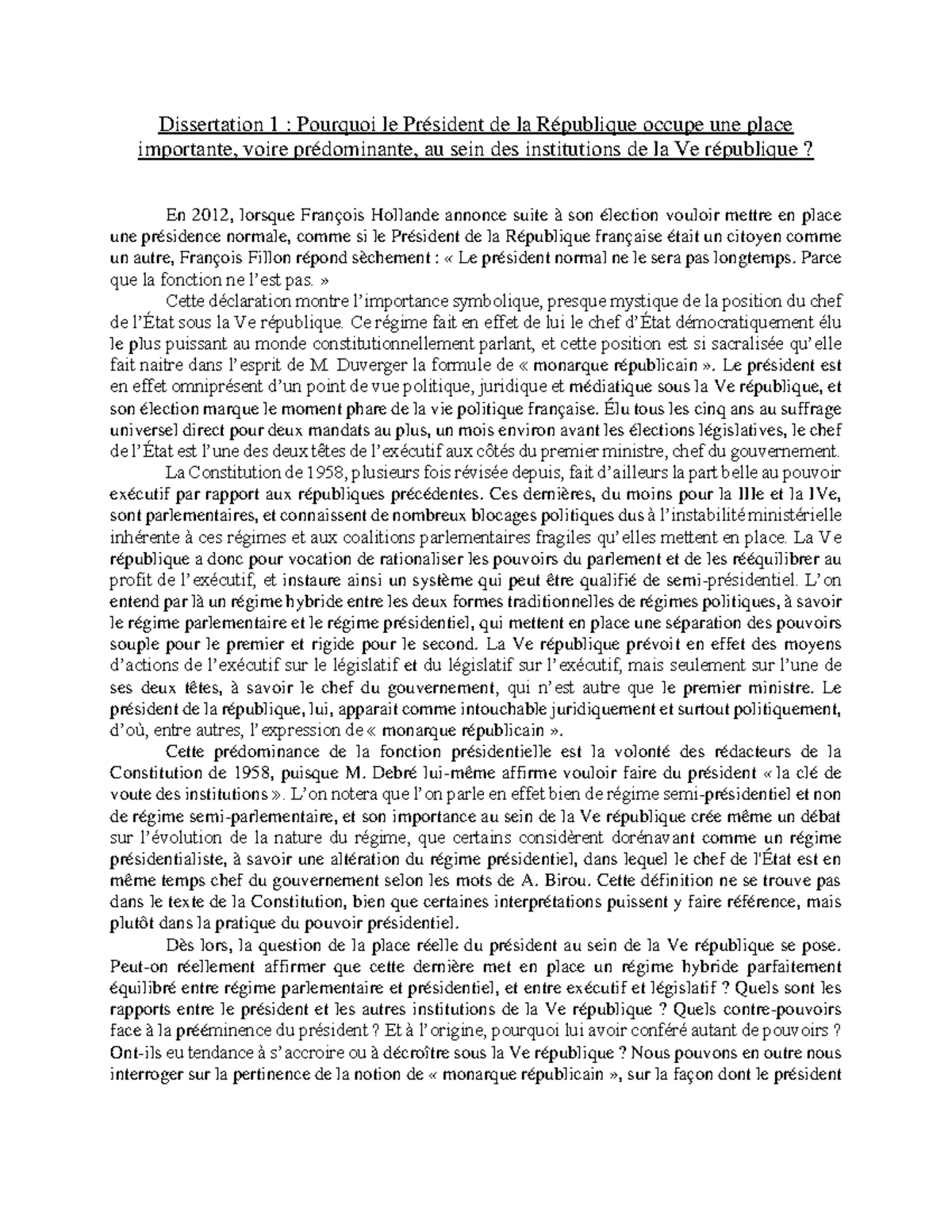 Fiche de Révision - La Ve République (Histoire Politique et ...