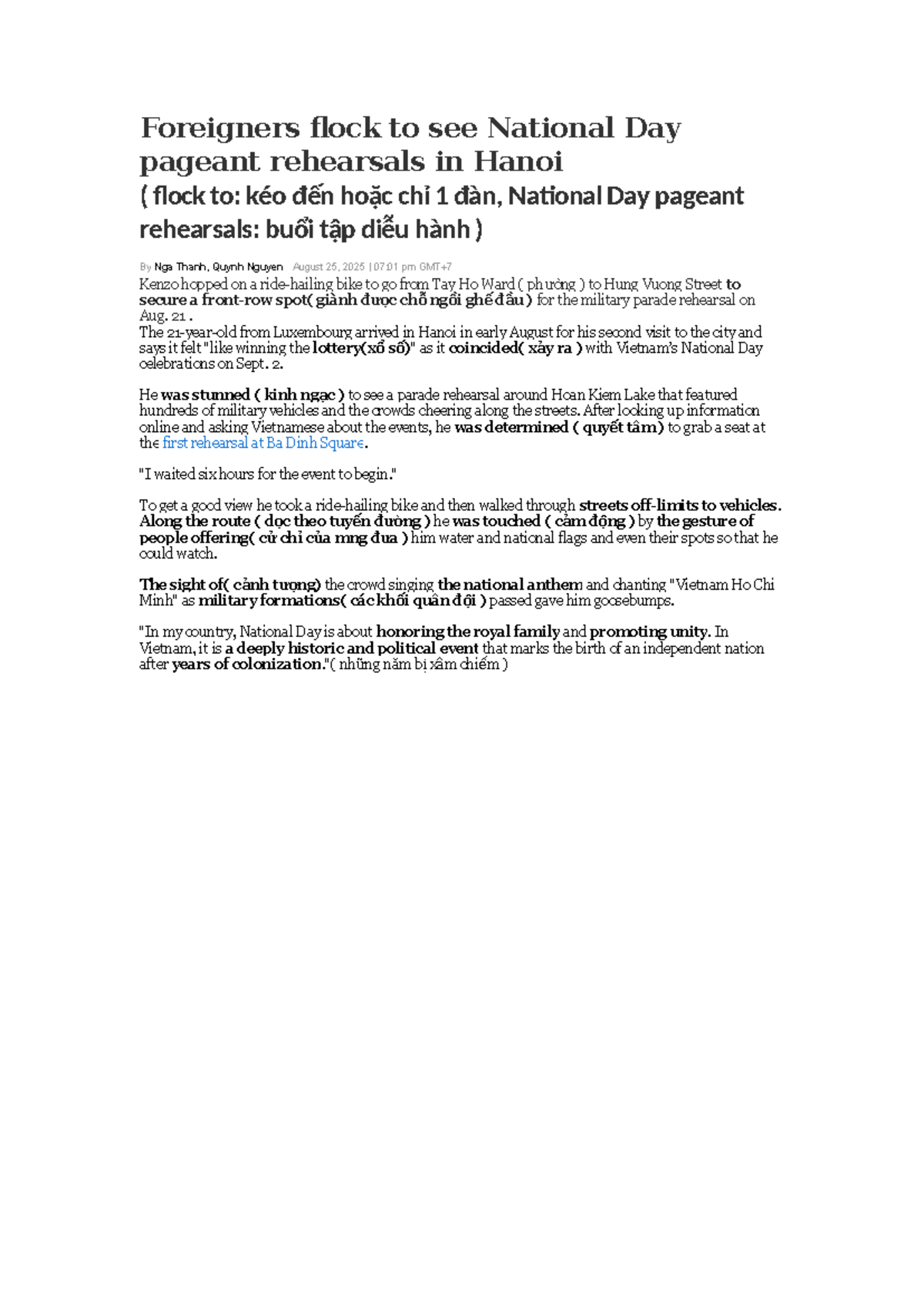 Foreigners Attend 80th National Day Rehearsals in Hanoi - Studocu