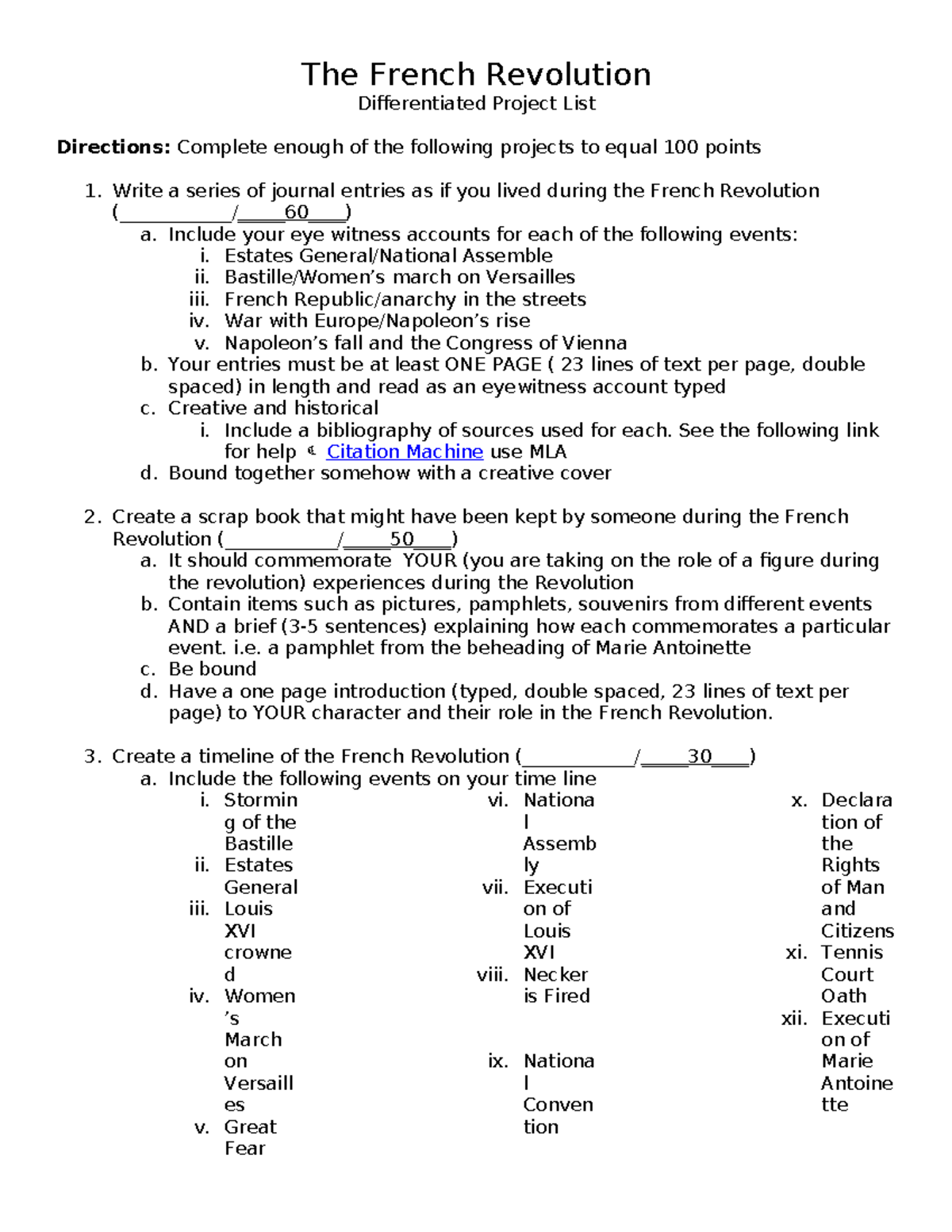French Revolution Project: Creative Assignment Guidelines - Studocu