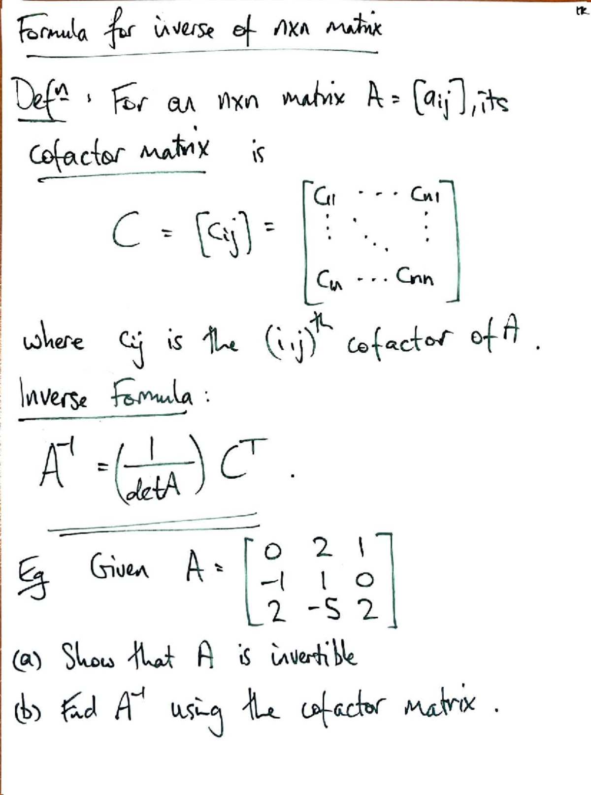 HK 16: Inverse of nxn Matrices & Complex Numbers Overview - Studocu