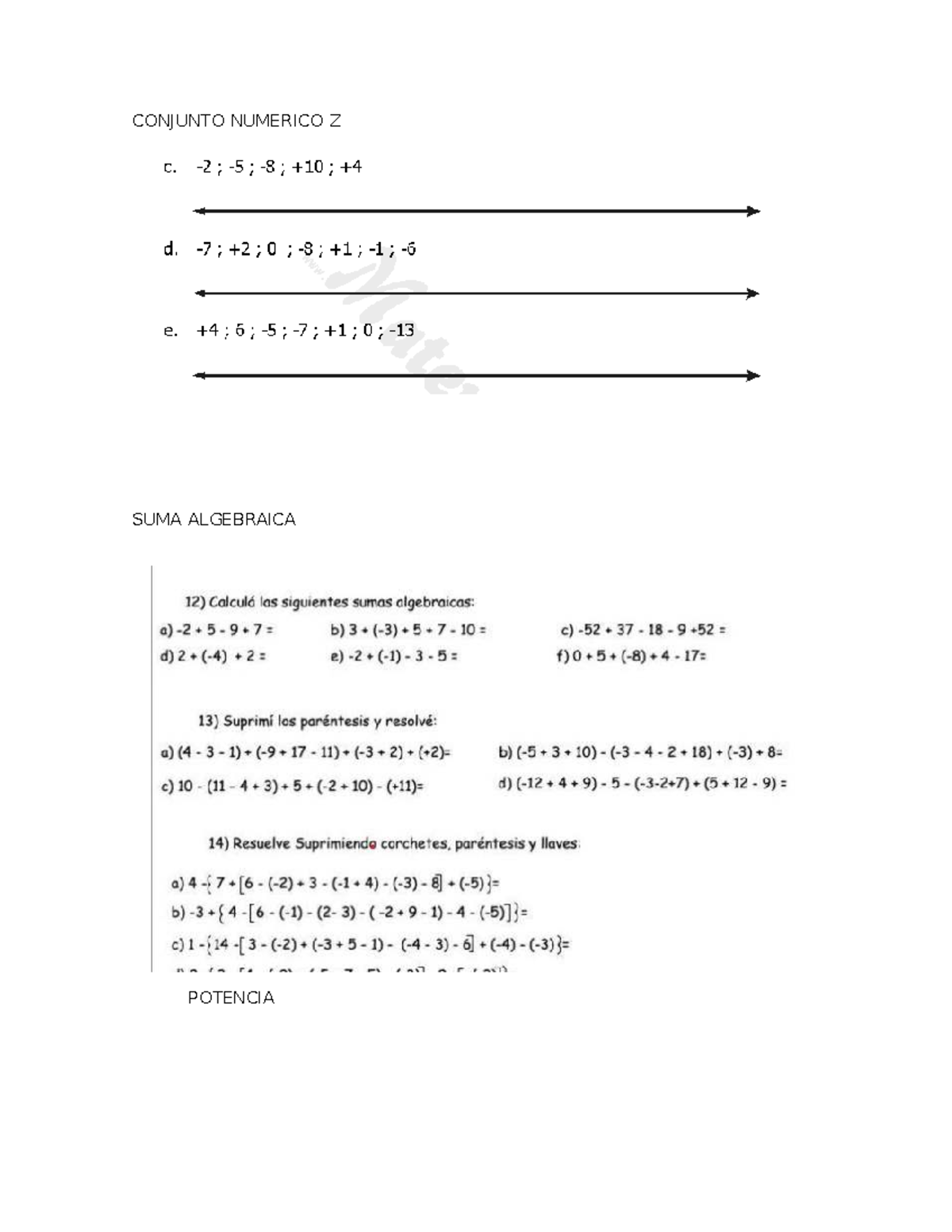 Suma Algebraica y Conjuntos Numéricos Z C - Ejercicios y Resoluciones ...
