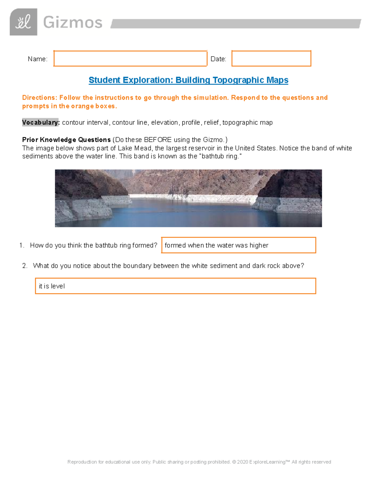 Exploring Topographic Maps with Gizmo: Student Activity Guide - Studocu