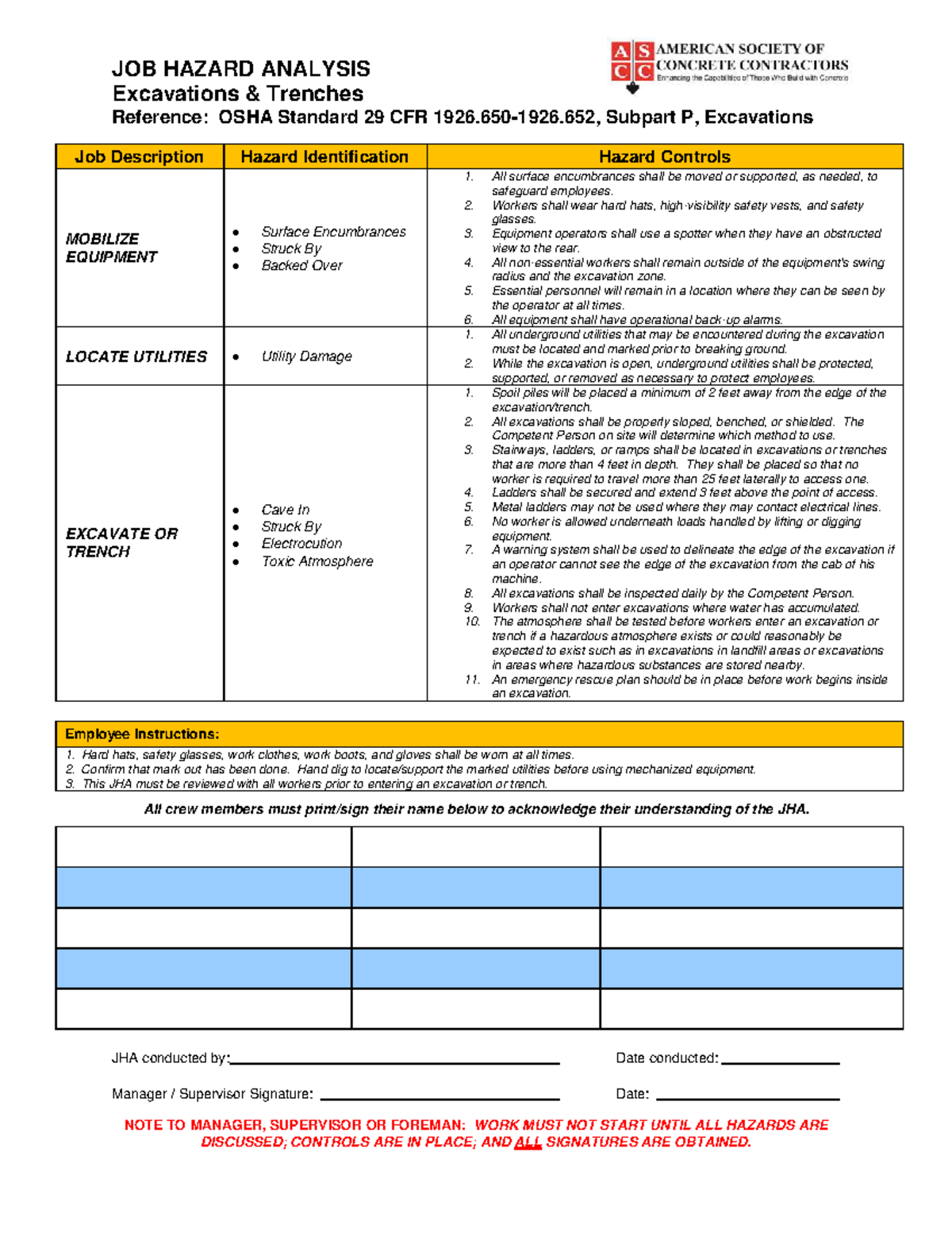 JOB HAZARD ANALYSIS: Excavation & Trenching Safety Guidelines - Studocu