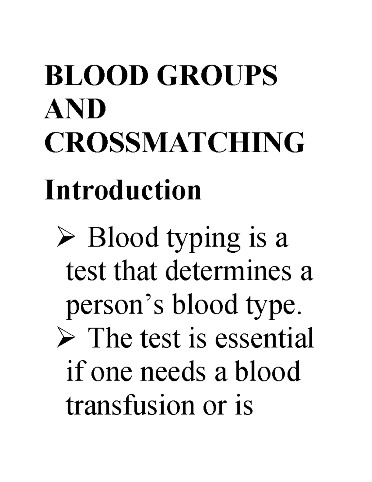 Blood Groups AND Crossmaching note 105746 - BLOOD GROUPS AND ...