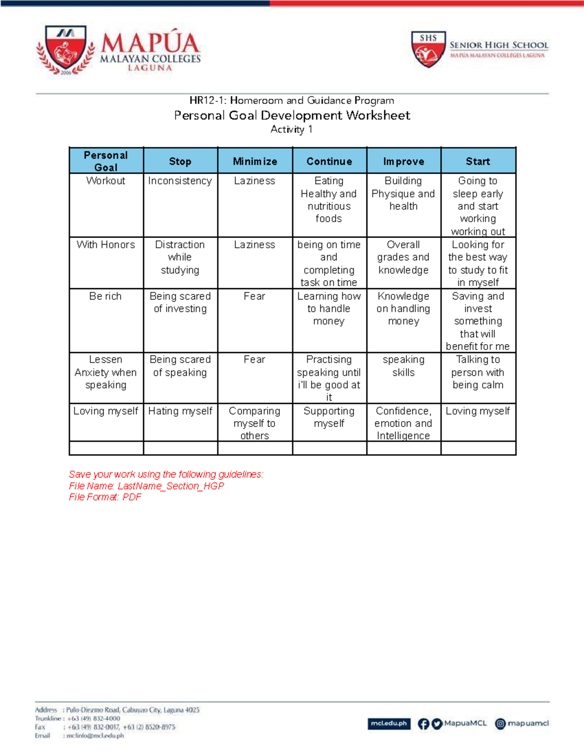 Personal Goal Development Worksheet for HR12-1 HGP - Studocu