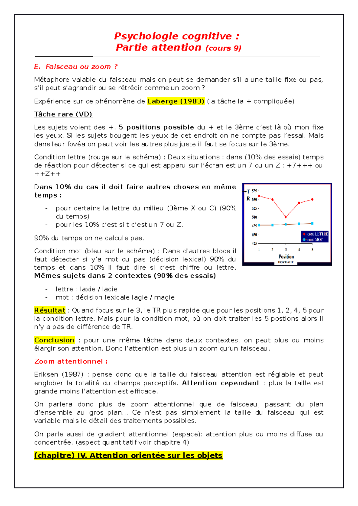 CM. Cours 9: Attention et Expériences en Psychologie Cognitive - Studocu