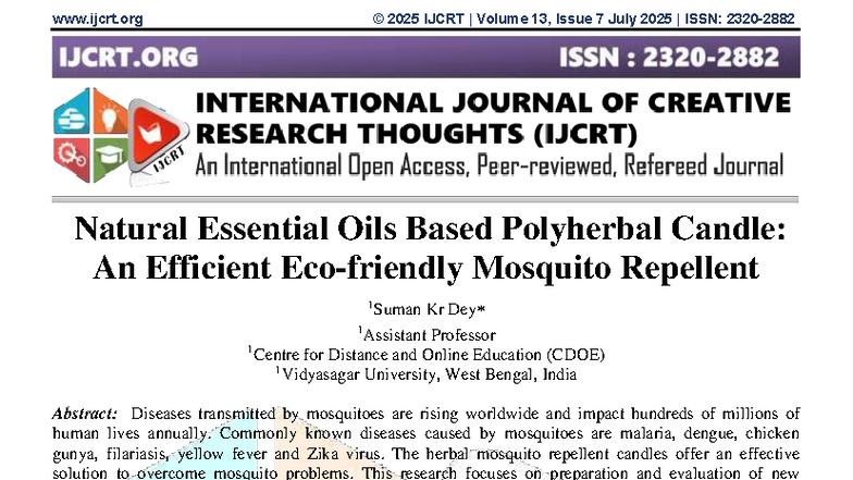 Formulation and Evaluation of Natural Mosquito Repellent Candle (IJCRT2507769) - Studocu