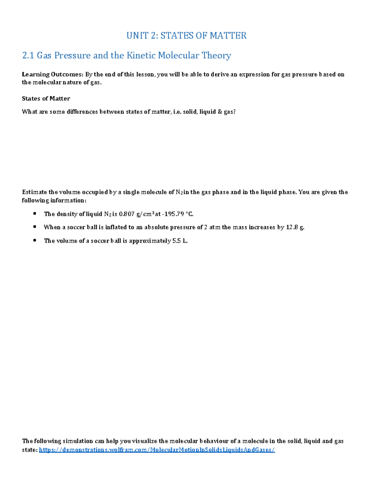 Unit 2 States of Matter Guided Notes-MGTE - UNIT 2: STATES OF MATTER 2 ...