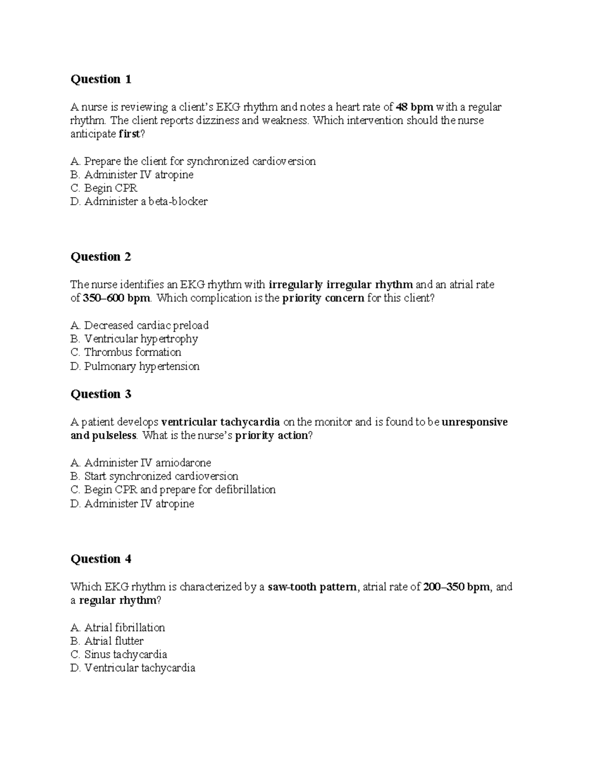 EKG Rhythm Questions for Nursing Exam (NUR 101) - Studocu