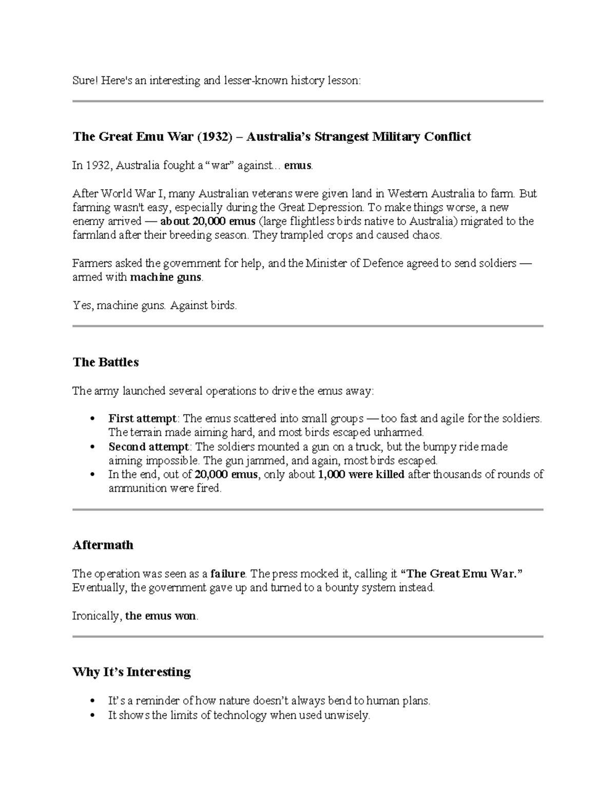 HIST 101: The Great Emu War (1932) - A Unique Military Conflict - Studocu