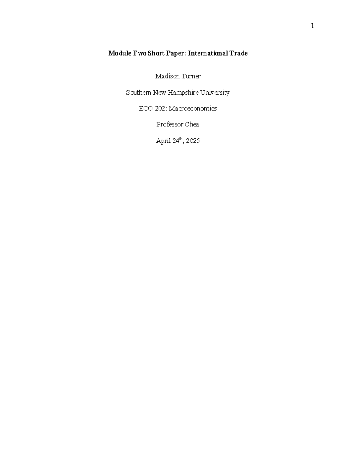 ECO 202 Module Two Short Paper: Dynamics of International Trade - Studocu