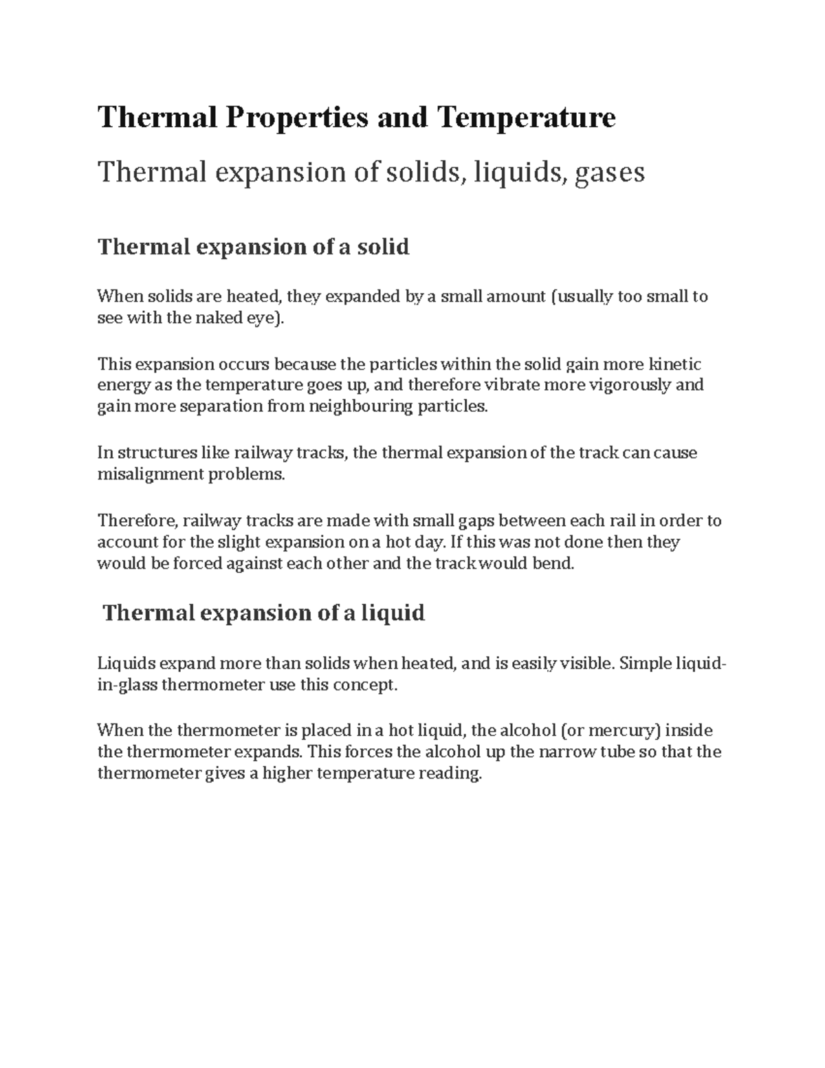 Thermal Properties and Temperature: Expansion and Heat Capacity - Studocu