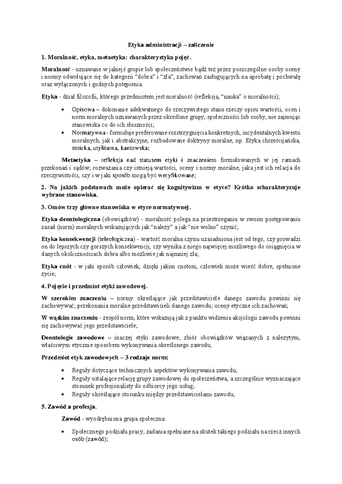 Etyka administracji - zaliczenie - Etyka administracji – zaliczenie ...
