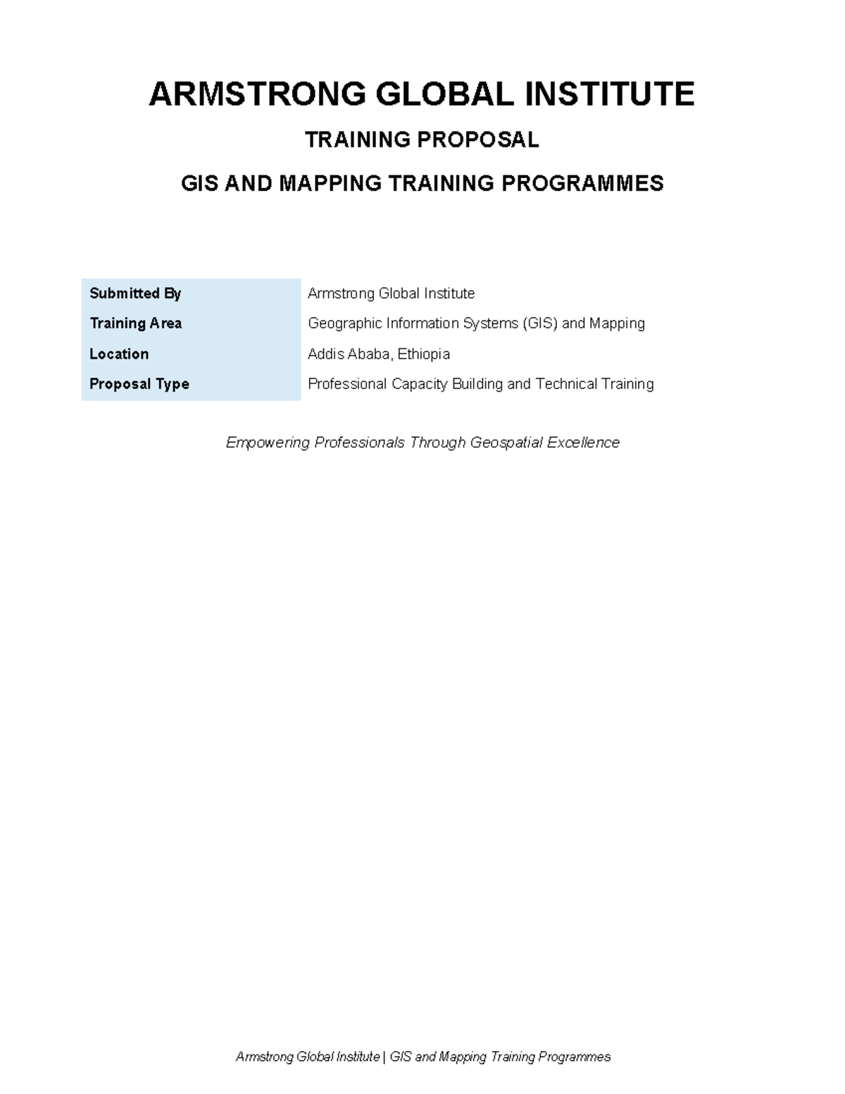 Armstrong Global Institute GIS Training Proposal: Capacity Building ...