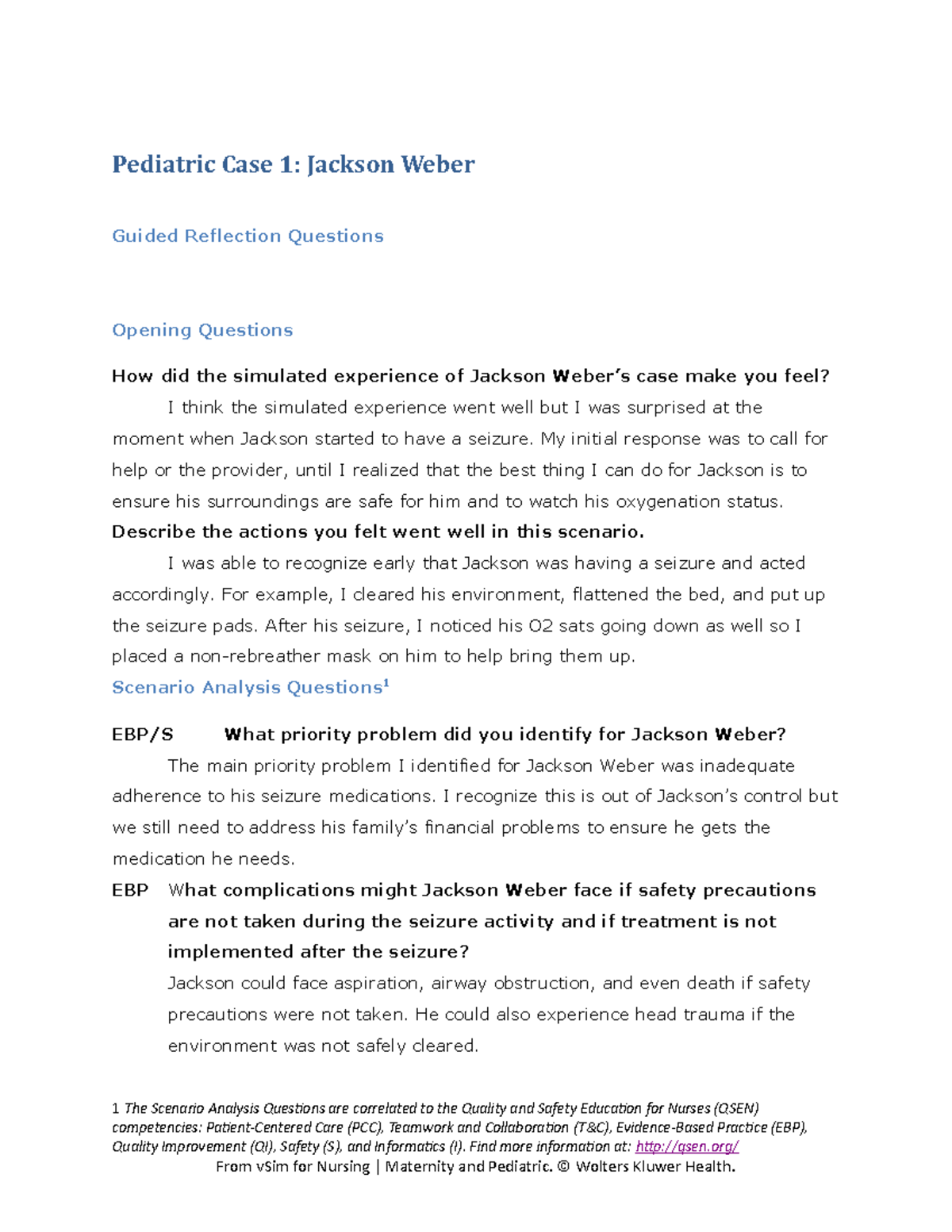 Nclin 403 Pediatric Case Study: Guided Reflection on Jackson Weber ...