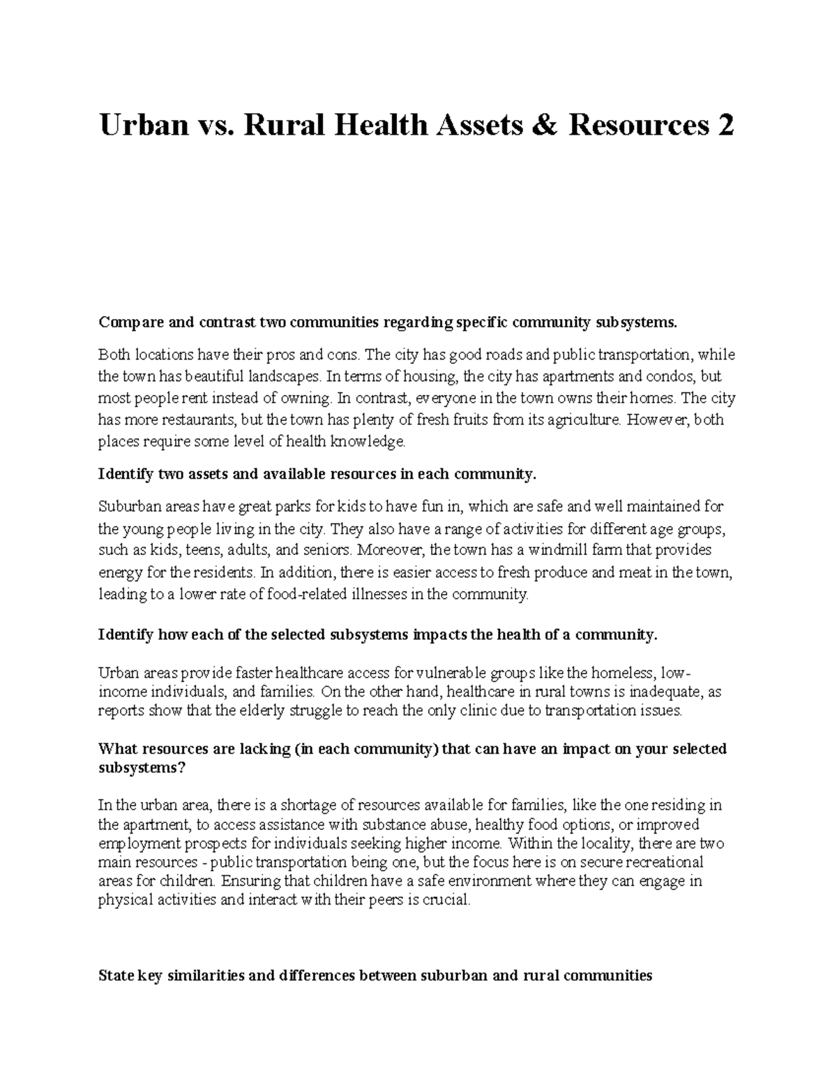 Urban vs. Rural Health Resources: A Comparative Study 2 - Studocu