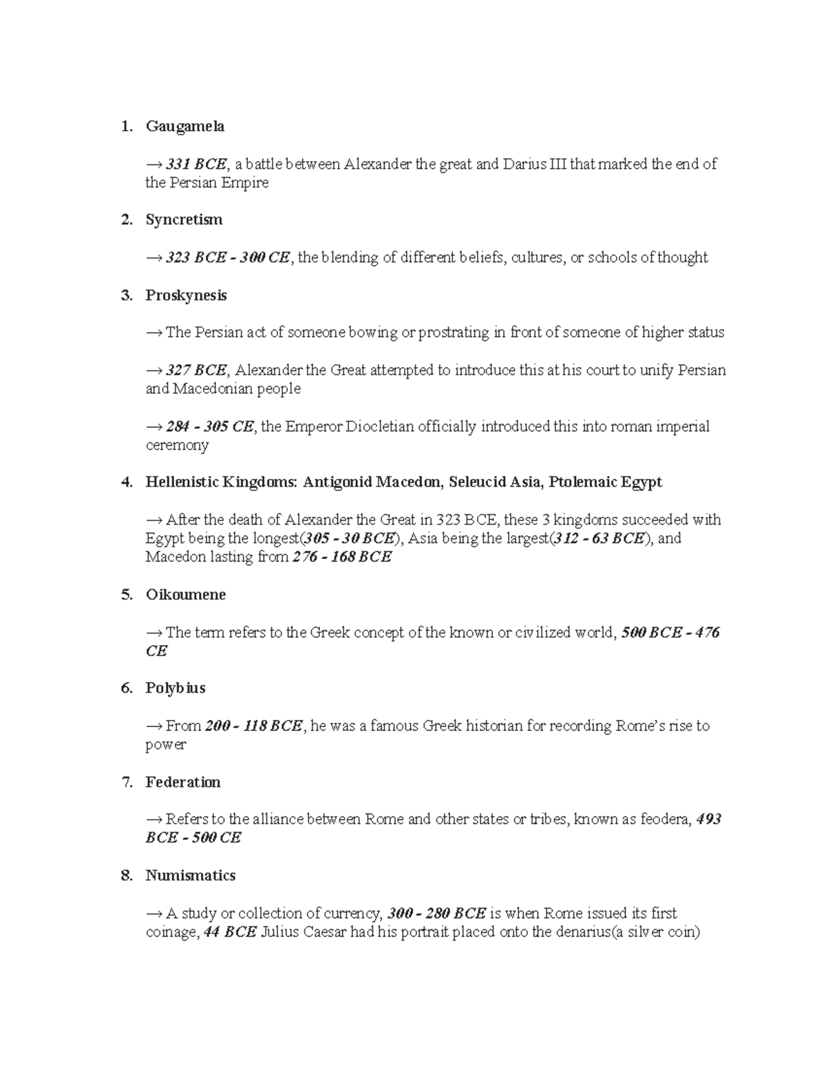 Key Terms for Ancient History: Gaugamela to the Fall of Rome (HIST 101 ...