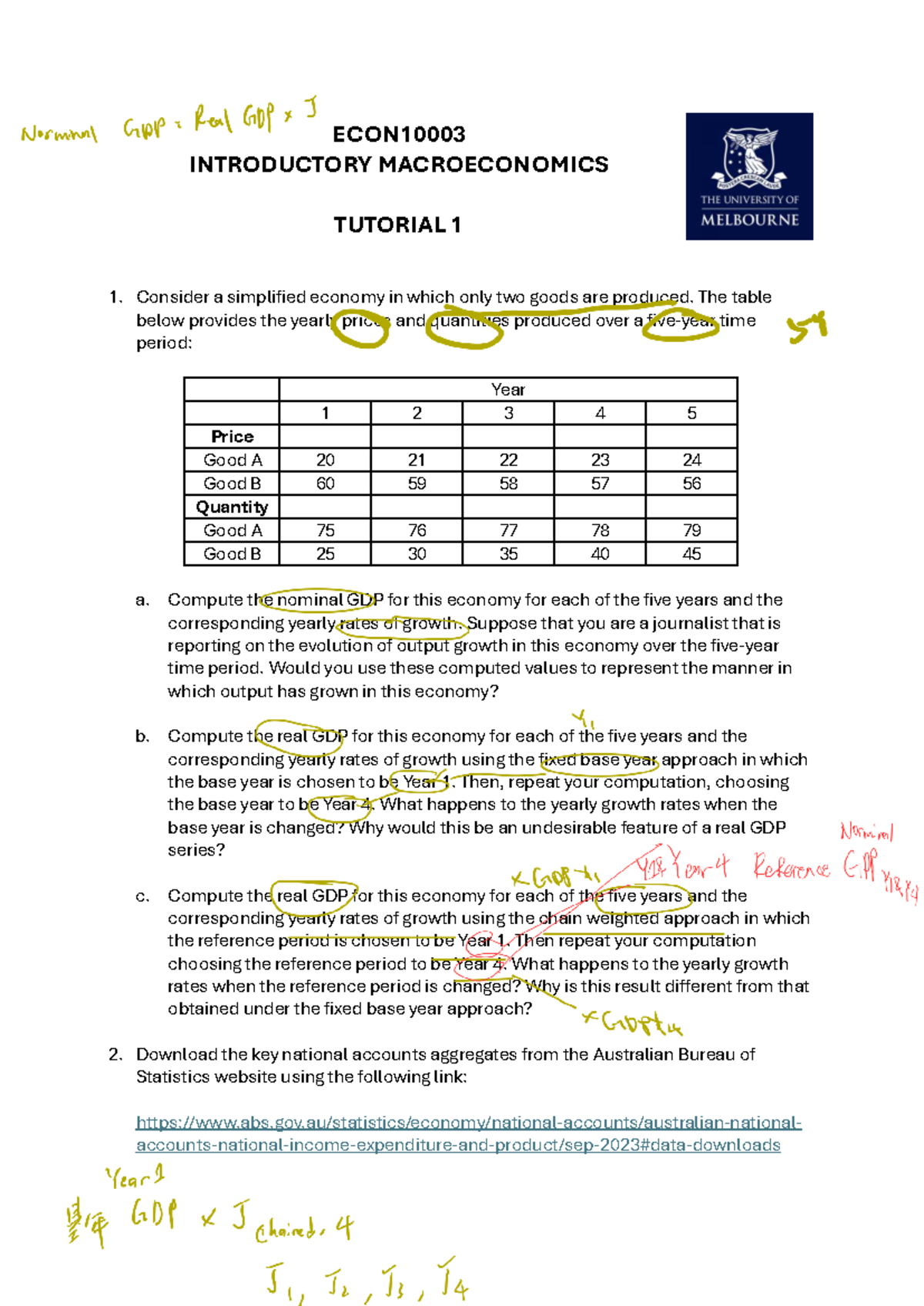 MACROECONOMICS TUTORIAL 1: GDP Computation & Analysis (TTR1) - Studocu