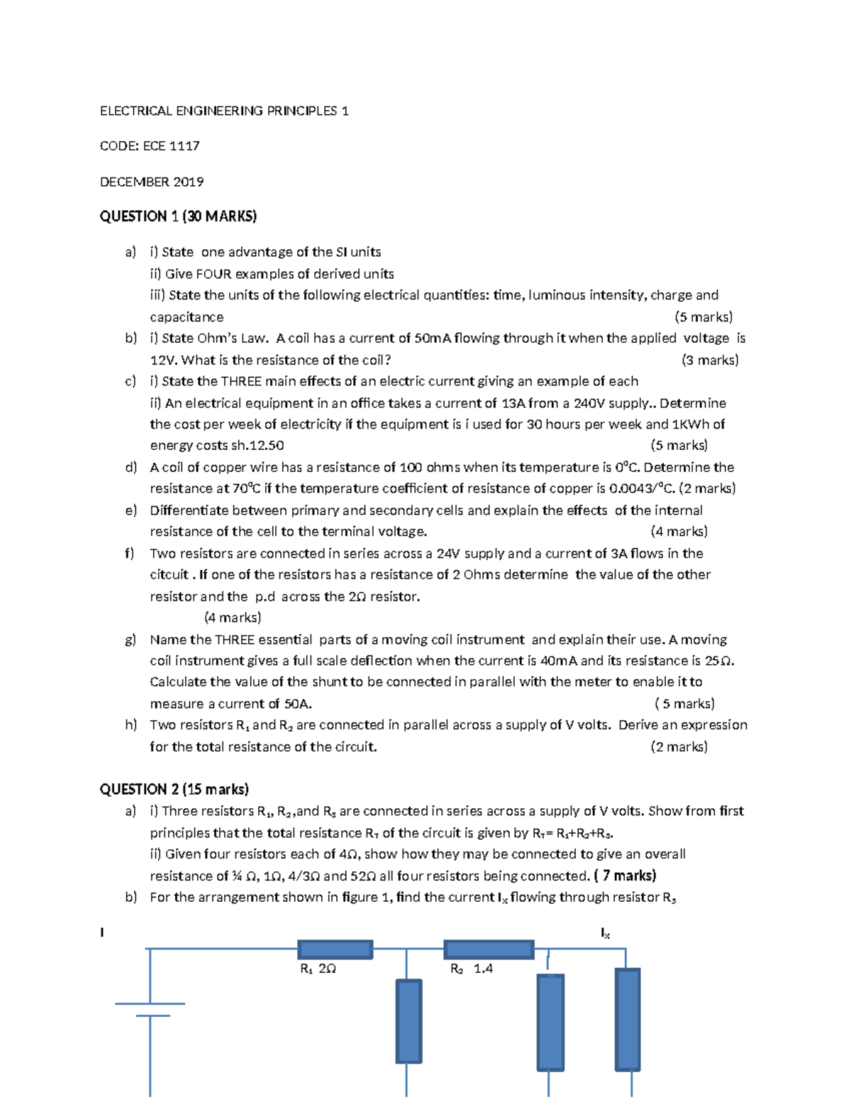 Electrical Engineering Principles 1 - ECE December 2019 Exam Questions ...