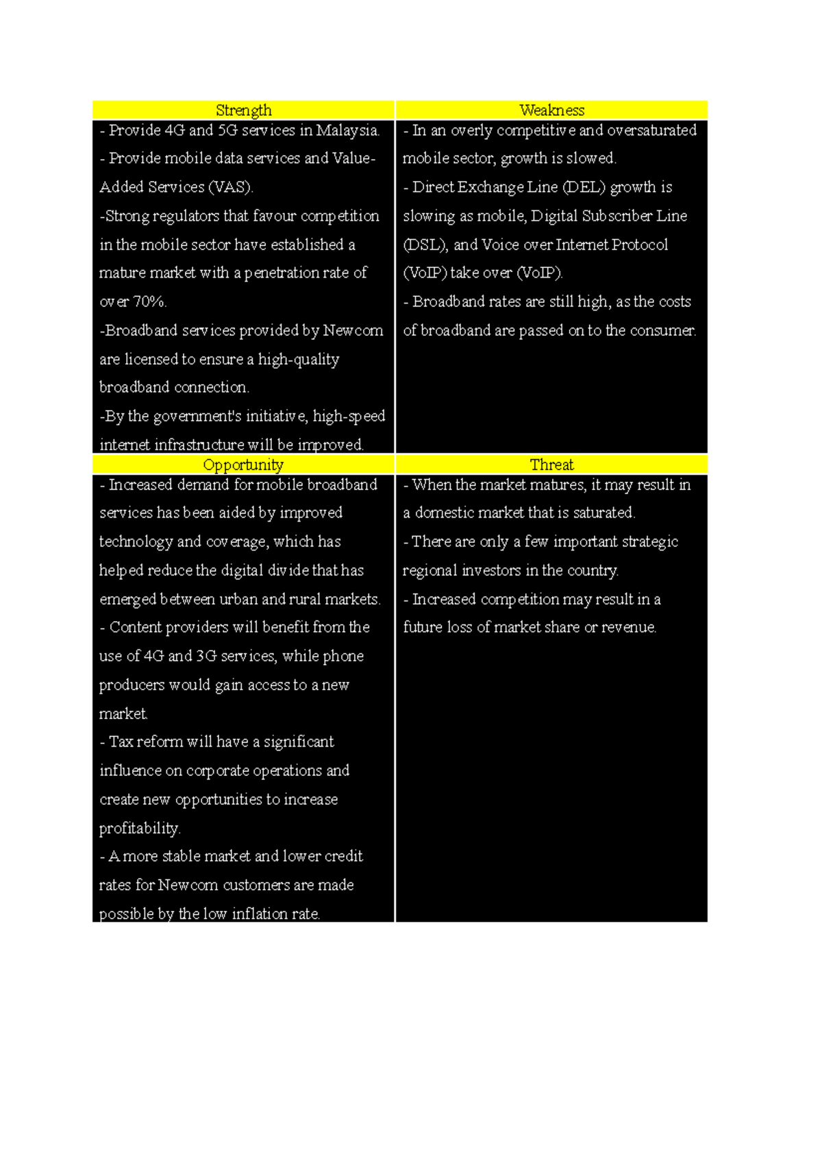 Strength in swot analysis of telecommunication project - Strength ...