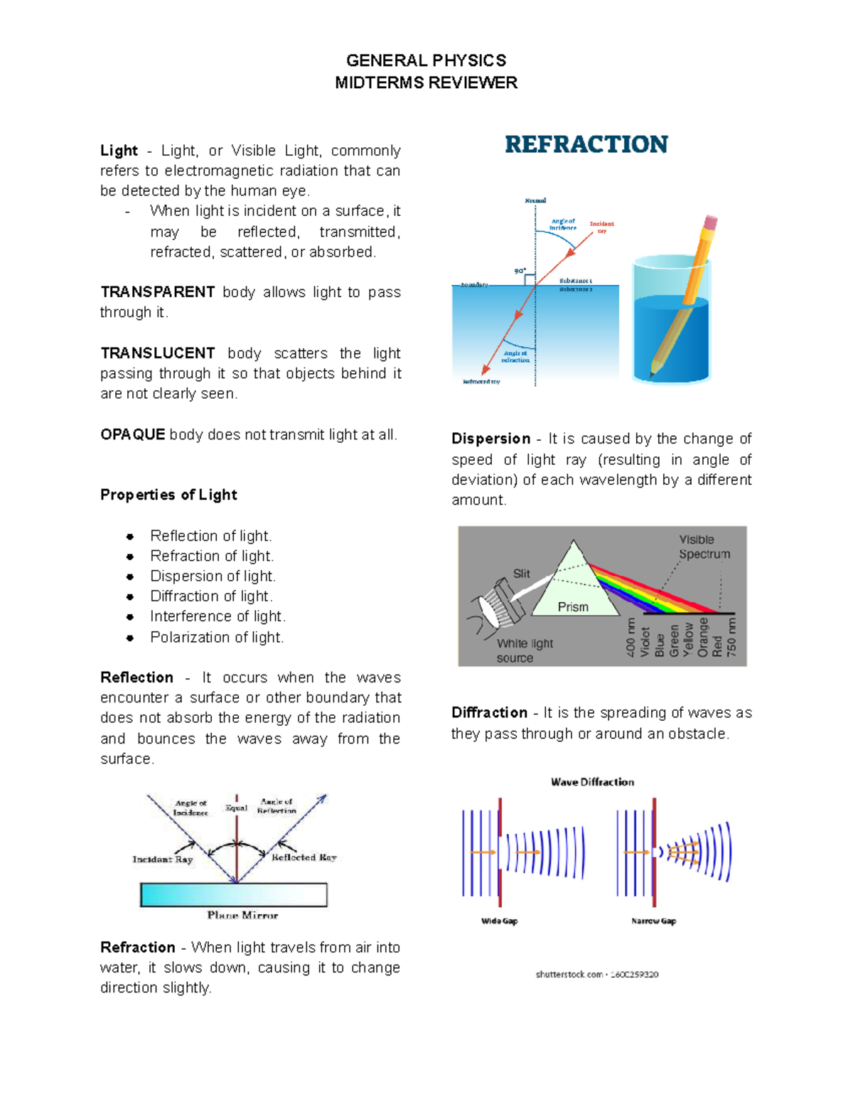 PHYSICS 101 - MIDTERMS REVIEWER: MIRRORS & LENSES EXPLAINED - Studocu