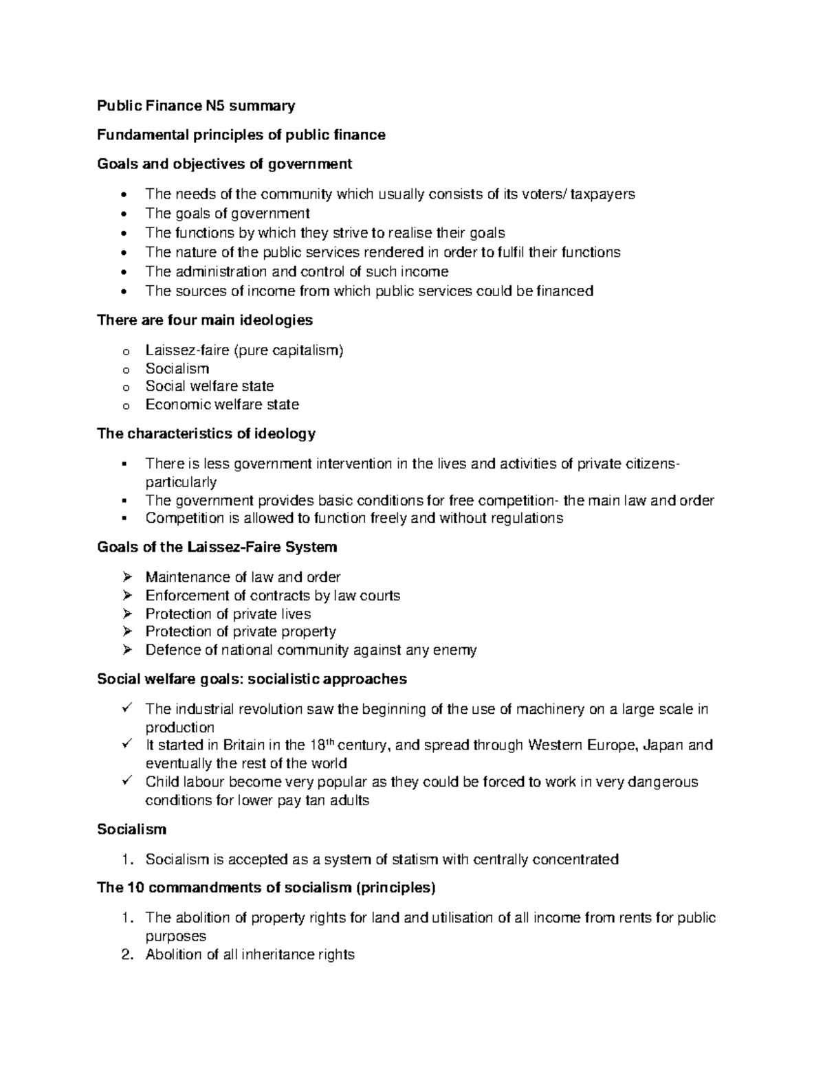 Public Finance N5 Summary: Principles, Ideologies, and Government ...