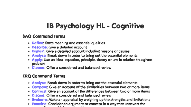 Cognitive Psychology Case Studies - IB Psychology HL Notes - Studocu