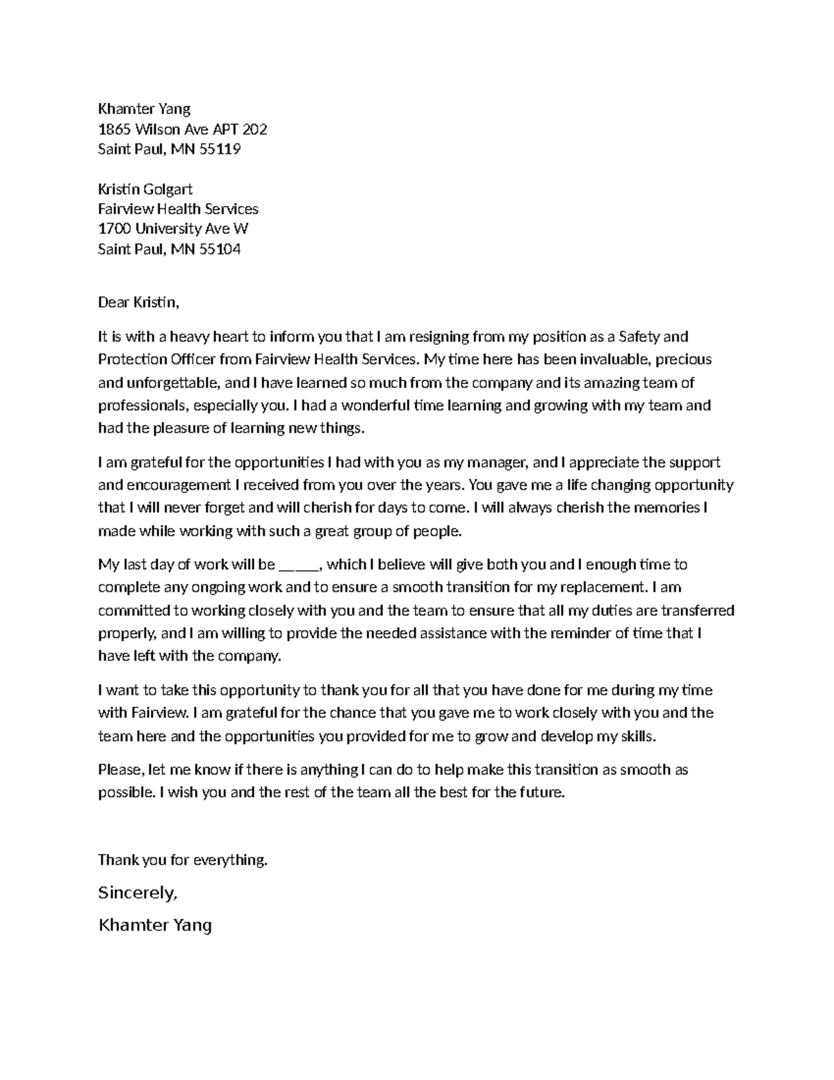 Letter of Resignation - Khamter Yang - Studocu