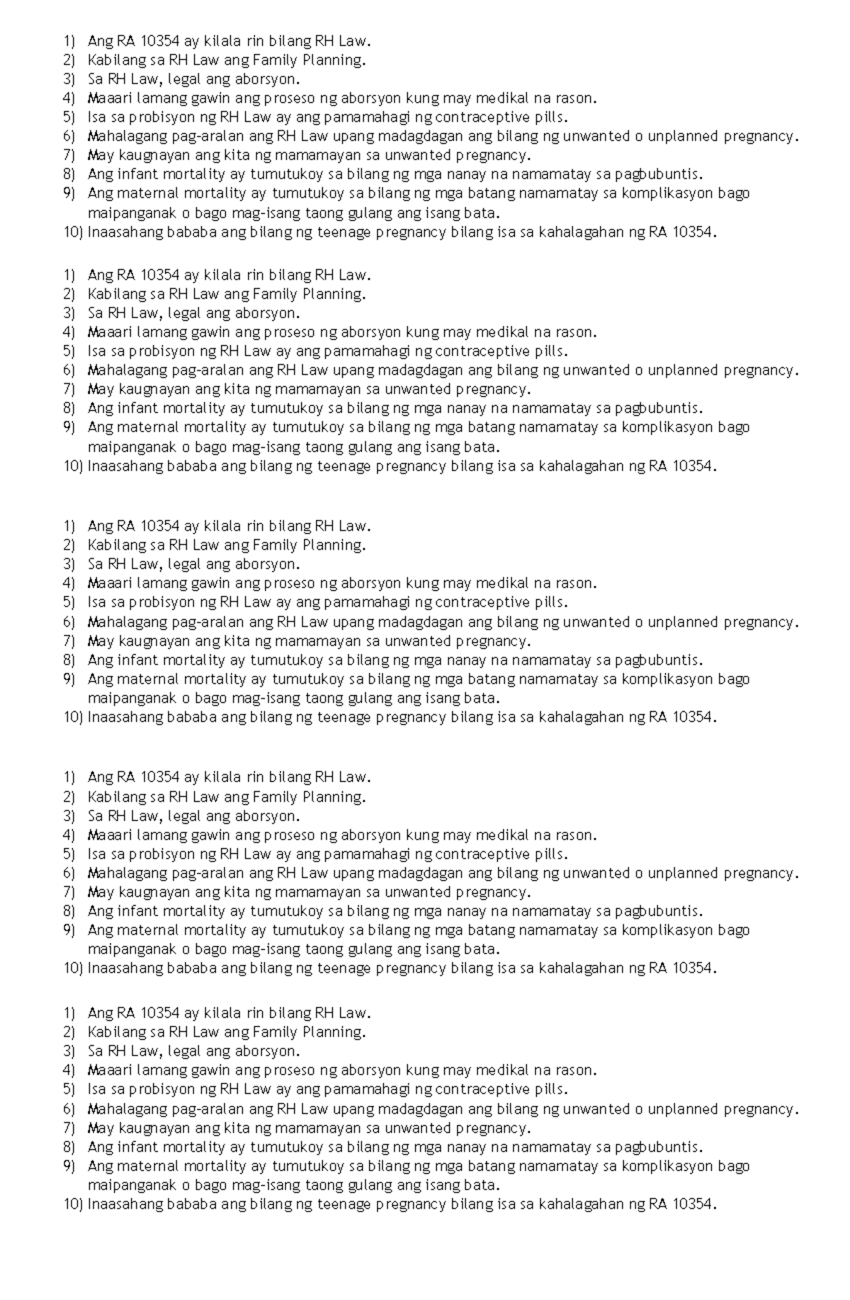 RH Law Summary: Key Points on RA 10354 and Family Planning - Studocu