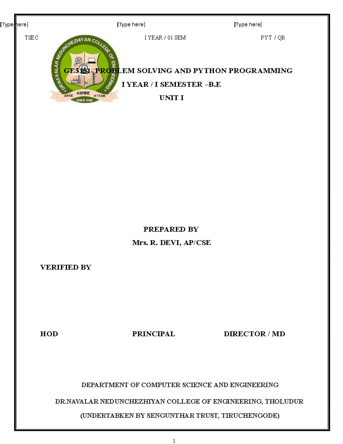 GE3151 Problem Solving and Python Programming - Unit I Notes - Studocu