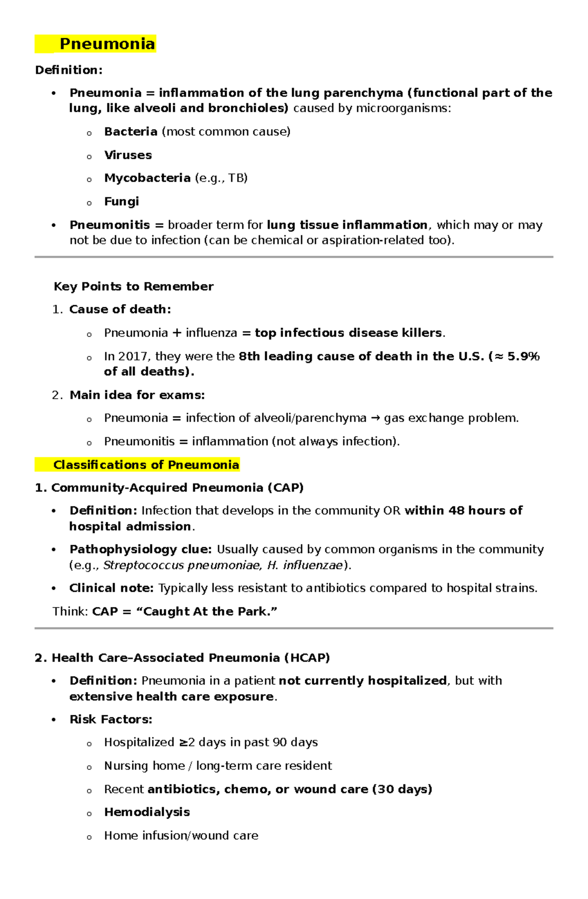 Pneumonia Management: Key Concepts and Clinical Guidelines - Studocu
