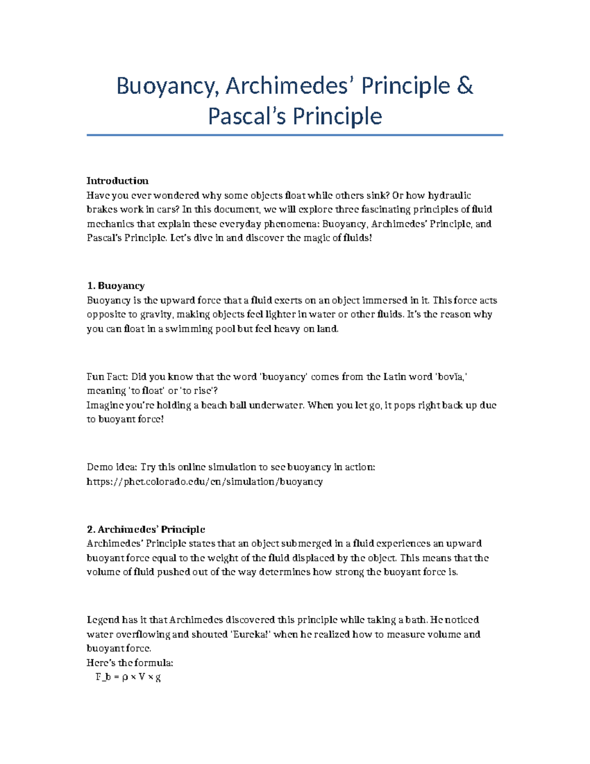 Fluid Mechanics Principles: Buoyancy & Pressure (PHYS 101) - Studocu