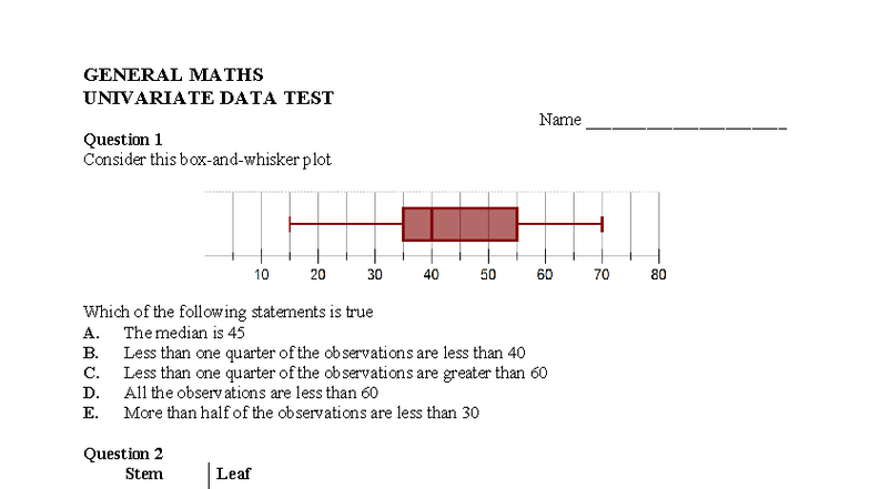 GENERAL MATHS 9: Univariate Data Test Revision Notes - Studocu