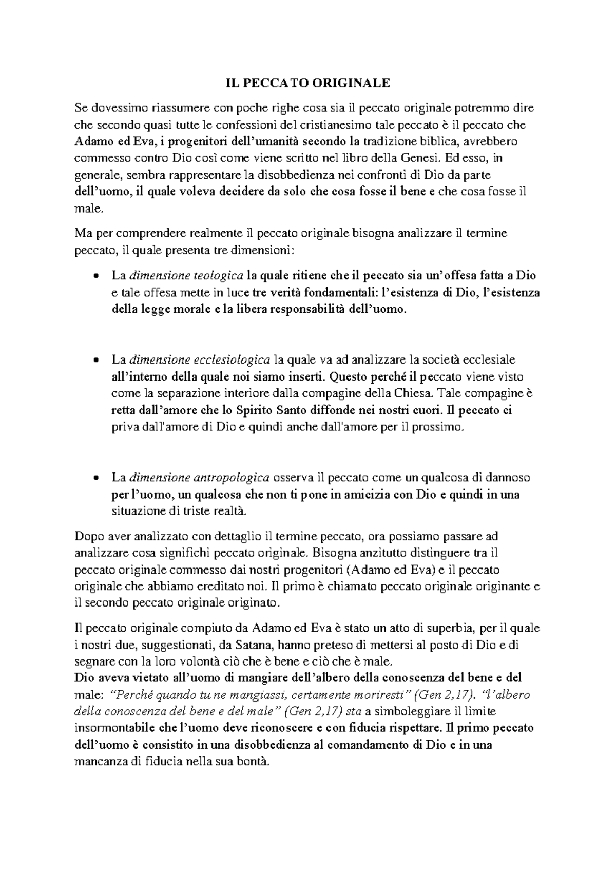 Teologia Dogmatica: Analisi del Peccato Originale e le Sue Dimensioni ...