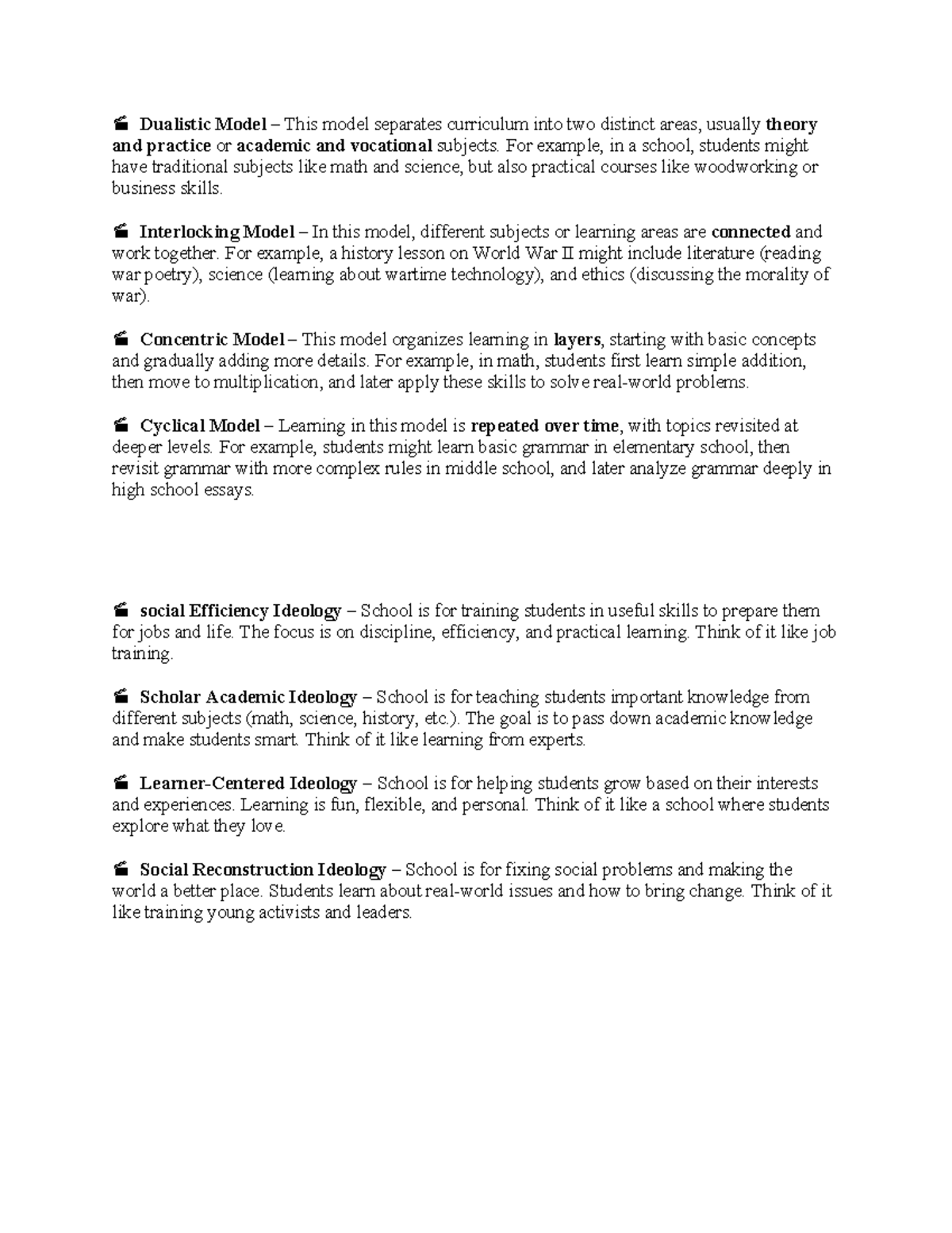Curriculum Models: Dualistic, Interlocking, Concentric, and Cyclical ...
