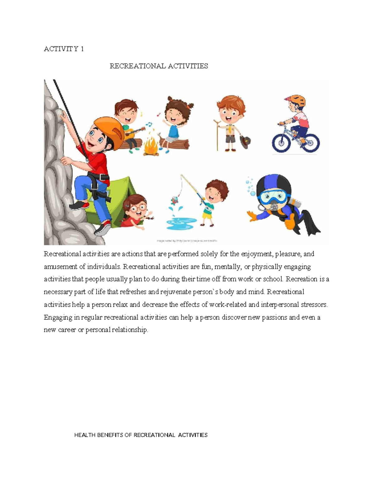 ACTIVITY 1: HEALTH BENEFITS OF RECREATIONAL ACTIVITIES - Studocu