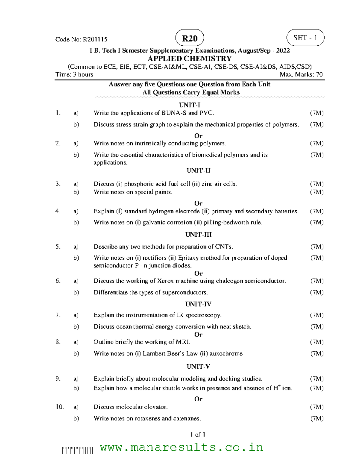 R20 SET 1: I B. Tech I Sem Supplementary Exam Notes on Applied ...