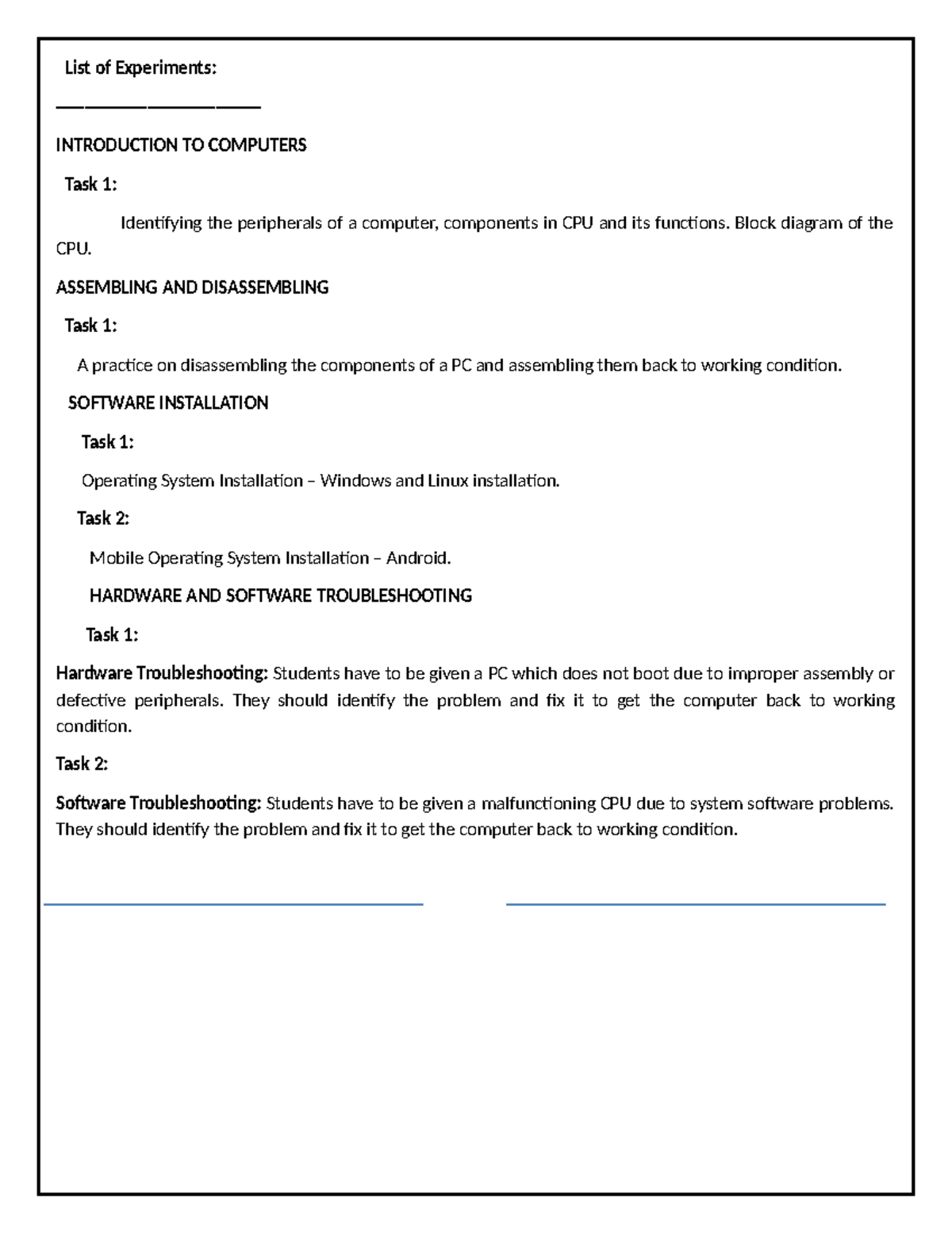 IT Workshop LAB Manual: Experiments on Computer Hardware & Software ...