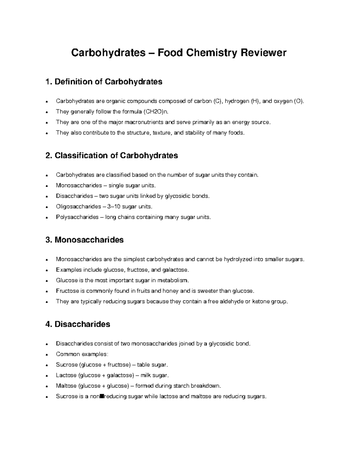 Carbohydrates Food Chemistry Review: Key Concepts & Reactions - Studocu
