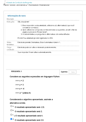 [Solved] Analise as afirmaes e indique a alternativa certa I Em Python ...