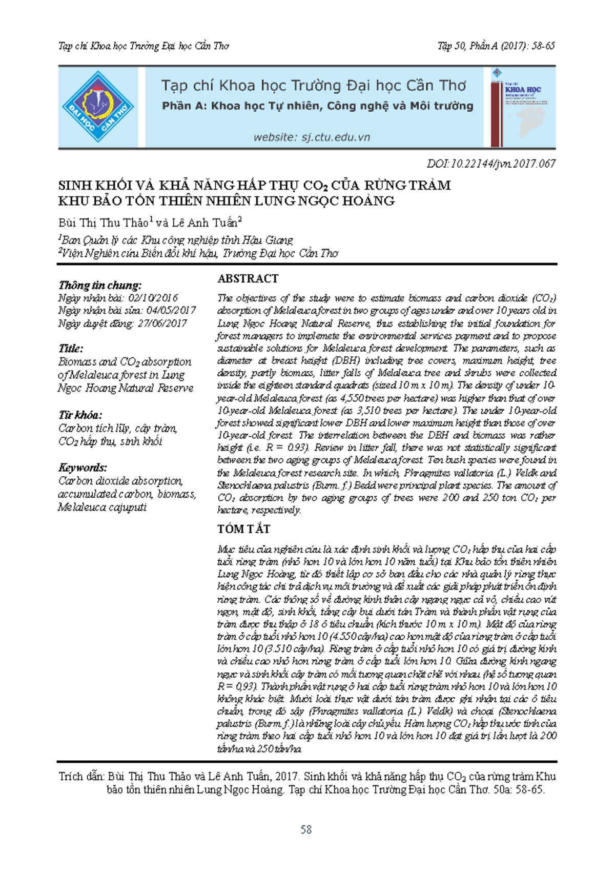 09-MT-BUI THI THU THAO(58-65)67 - DOI:10.22144/jvn. SINH KHỐI VÀ KHẢ ...