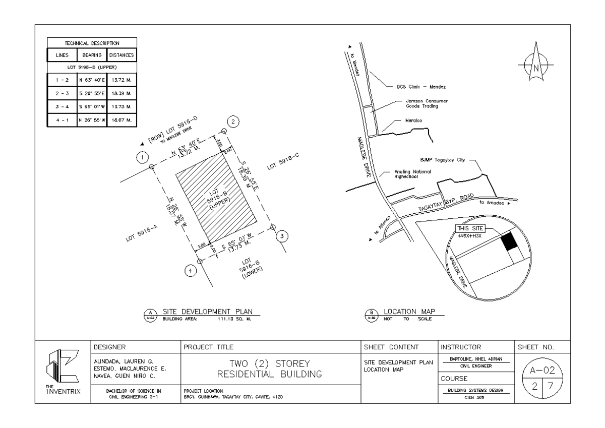 CIEN 305: Site Development Plan for 2-Storey Residential Building - Studocu