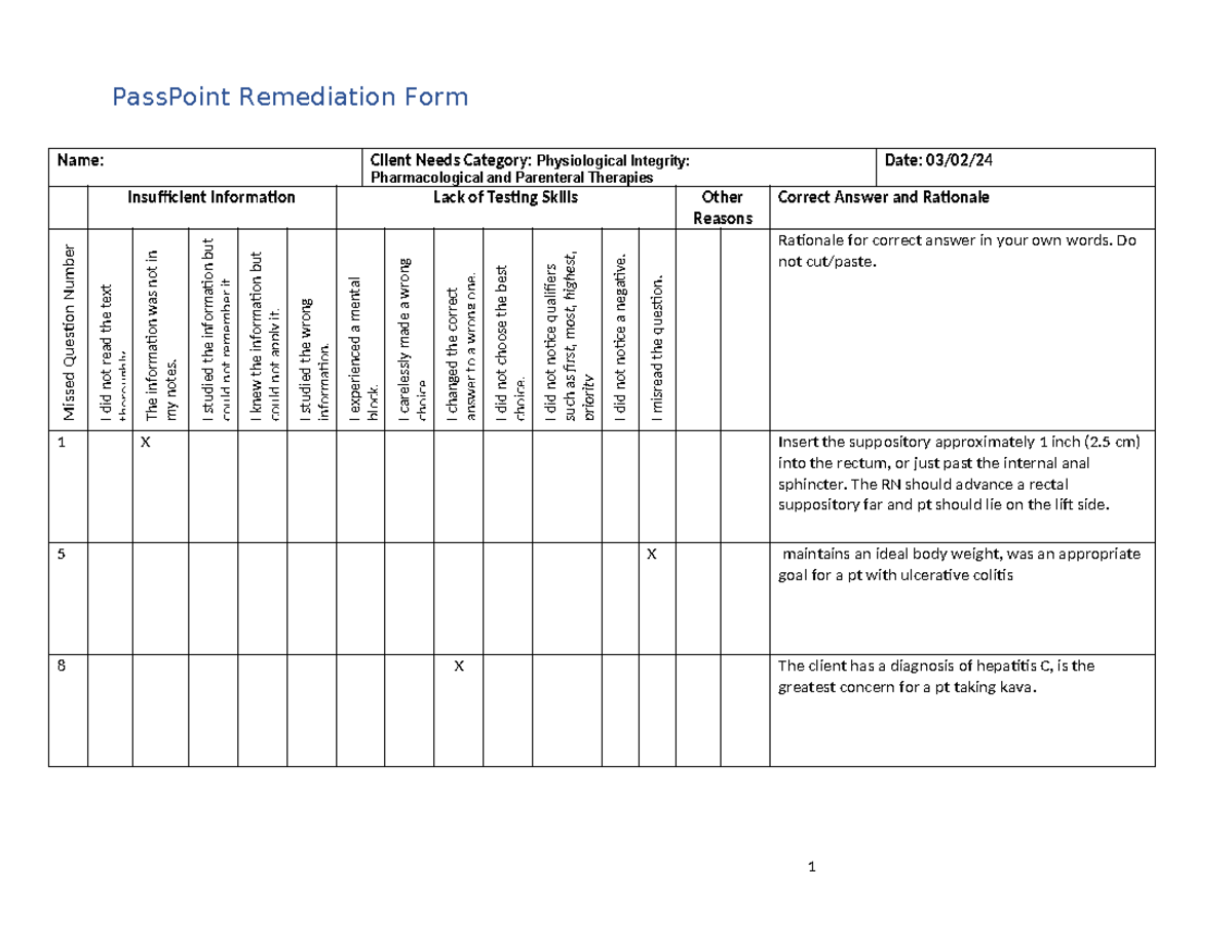 PassPoint Remediation Form 2023 for Pharmacological Therapies - Studocu