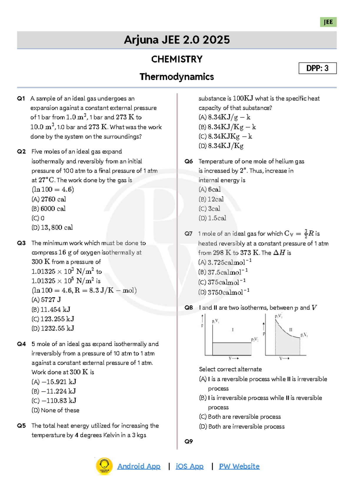 Thermodynamics DPP 03 (of lec 05) Arjuna JEE 2.0 2025 - JEE Arjuna JEE ...